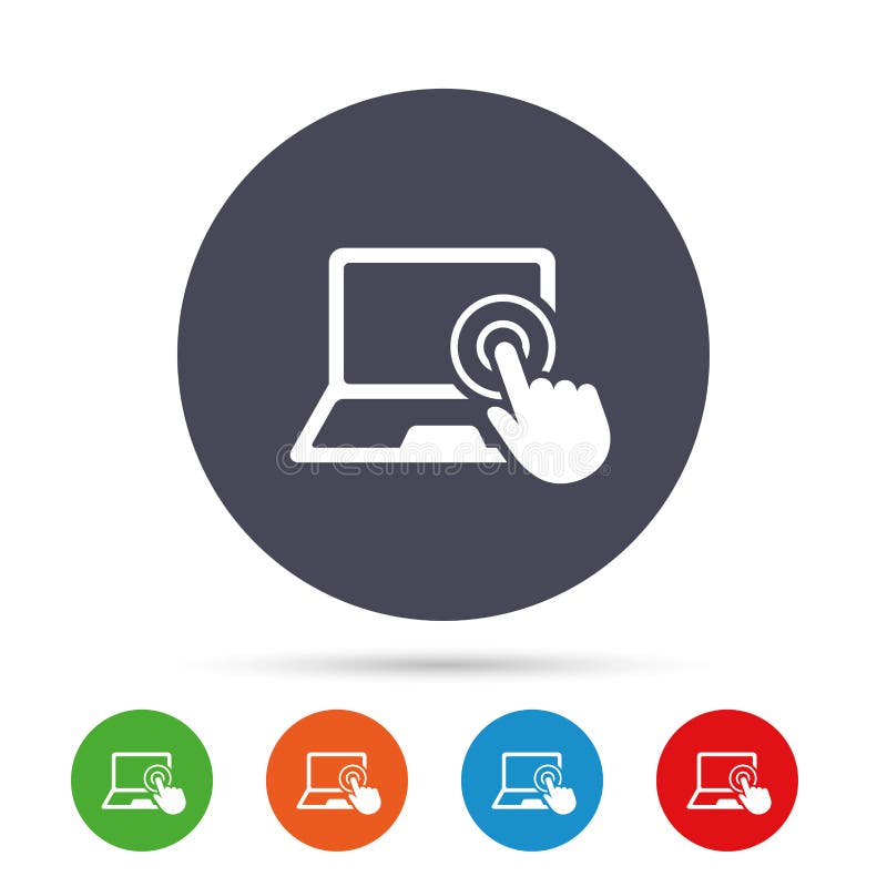 Touch Screen Laptop Sign. Hand Pointer Symbol. Stock Vector - Illustration of portable, laptop ...