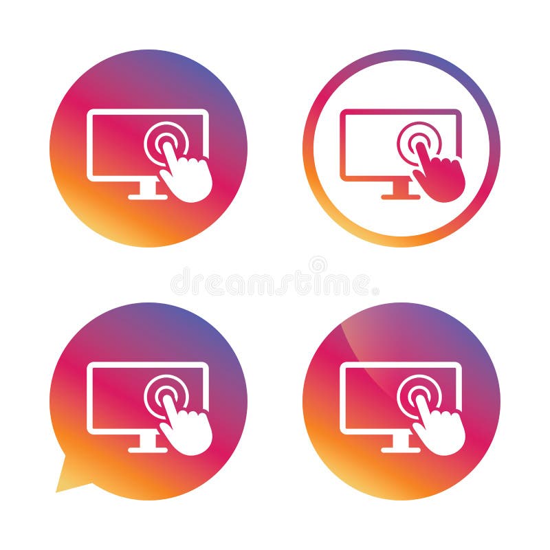 Touch Screen Monitor Sign Icon. Hand Pointer. Stock Vector ...