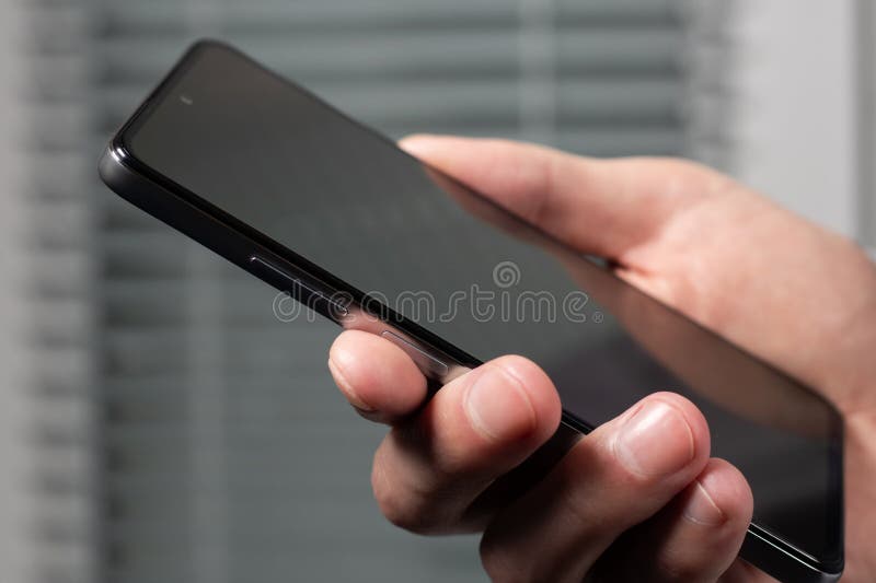 Touch Screen Smartphone, in Hand. Man Using Smartphone Stock Photo ...