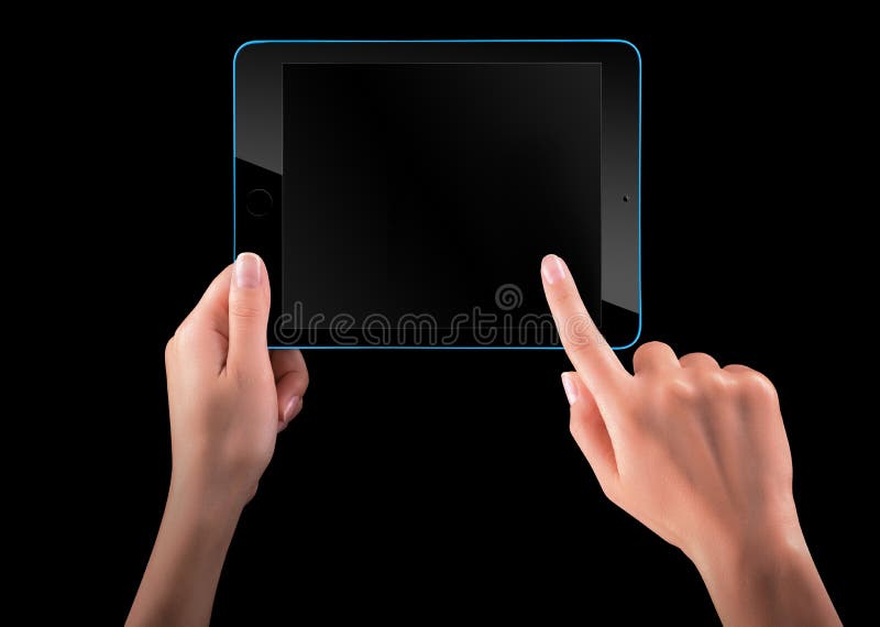 Touch Screen Tablet Computer with Hand Stock Photo - Image of personal ...
