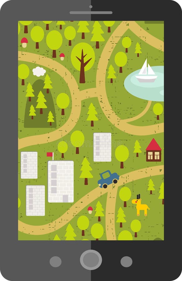 Touch Screen Tablet Gps with Cartoon Map. Stock Vector - Illustration ...