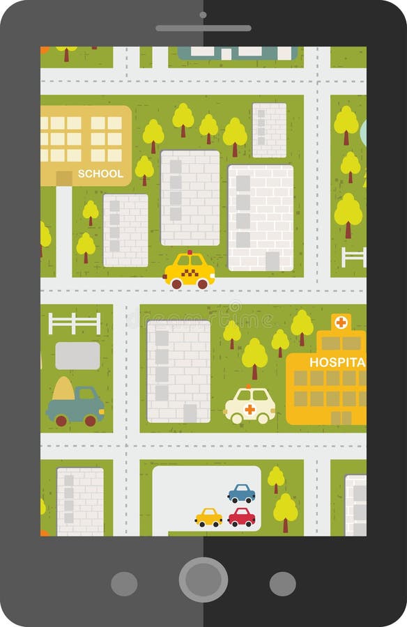 Touch Screen Tablet Gps with Cartoon Map. Stock Vector - Illustration ...