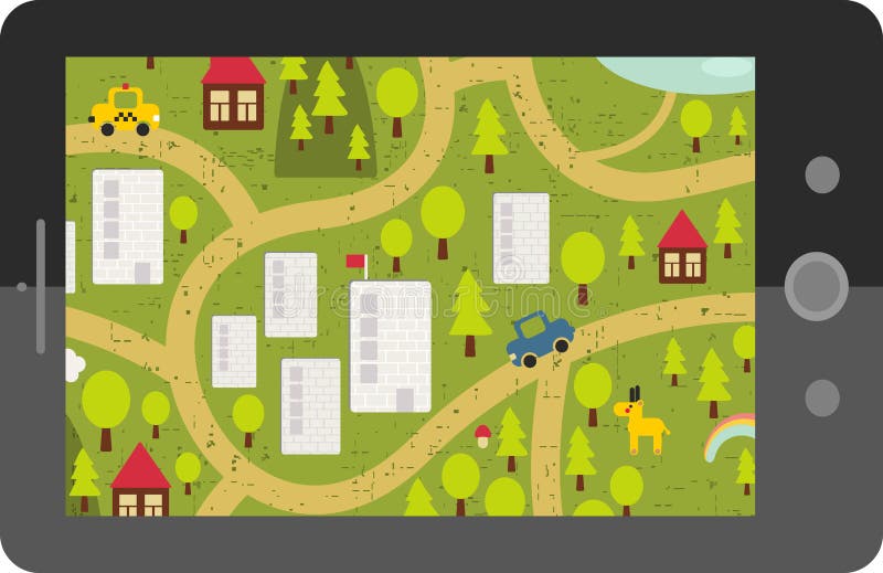Touch Screen Tablet Gps with Cartoon Map. Stock Vector - Illustration ...