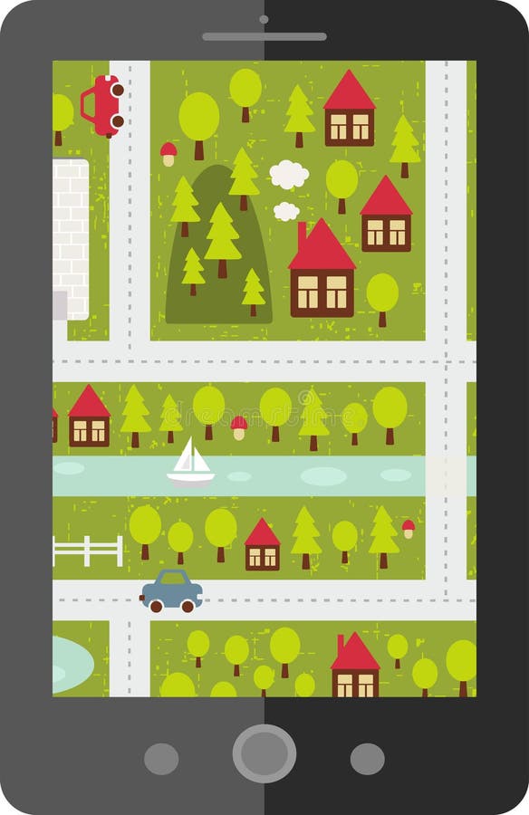 Touch Screen Tablet Gps with Cartoon Map. Stock Vector - Illustration ...