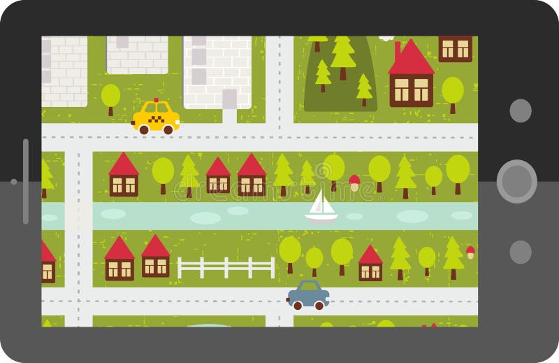 Touch Screen Tablet Gps with Cartoon Map. Stock Vector - Illustration ...