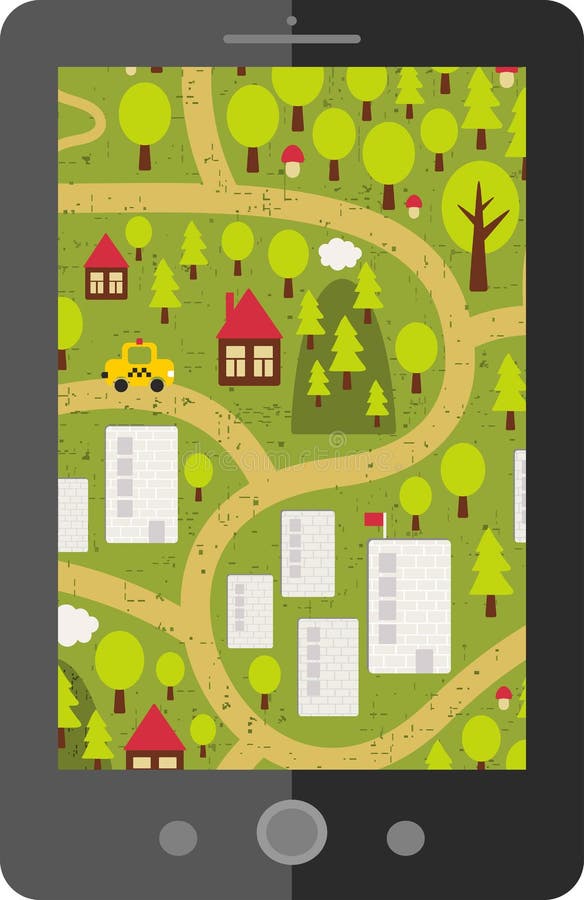 Touch Screen Tablet Gps with Cartoon Map. Stock Illustration ...