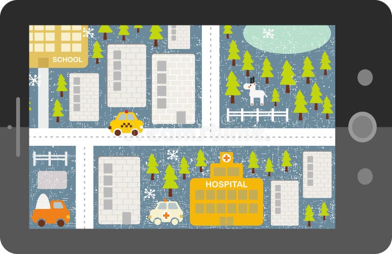 Touch Screen Tablet Gps With Cartoon Map. Stock Vector - Illustration ...