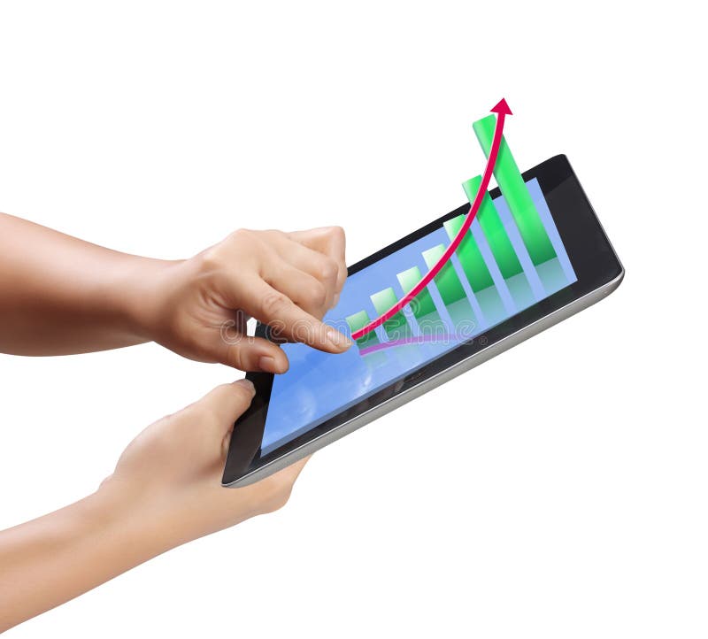 Touch Screen Tablet in Hand with Graph Stock Illustration ...