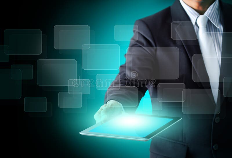 Touch Screen Tablet in Hands Business Man Stock Image - Image of finger ...
