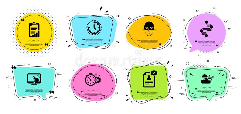 Touch Screen, Timeline and Face Recognition Icons Set. Windy Weather ...