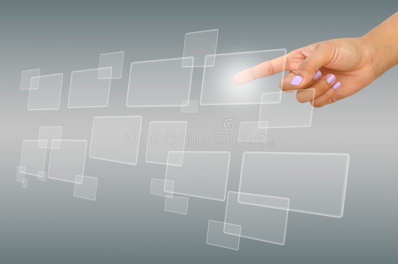 Finger Touching Transparent Digital Touch Screen Stock Photo - Image of ...