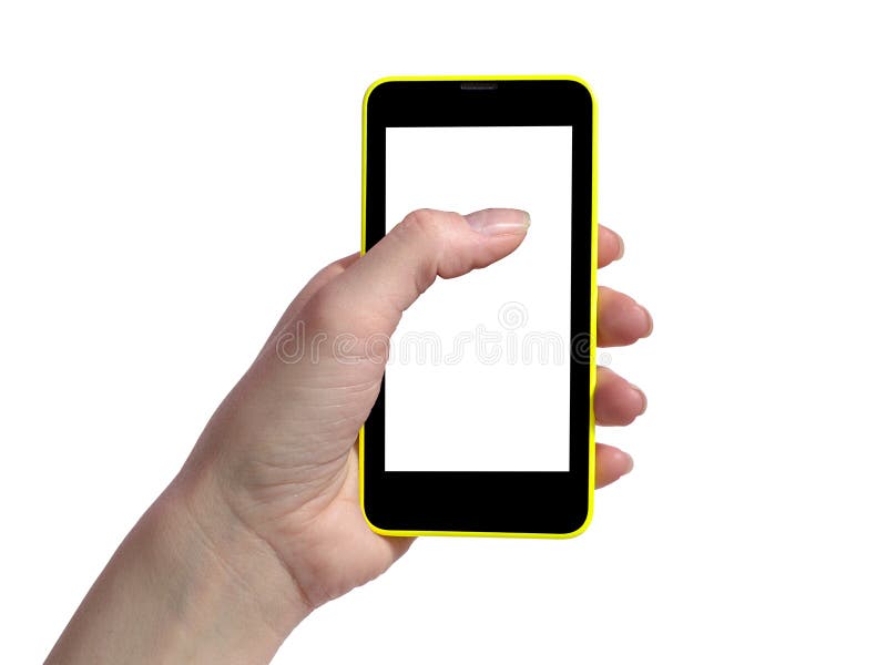 Touch Screen Yellow Black Mobile Phone in Hand Stock Photo - Image of ...