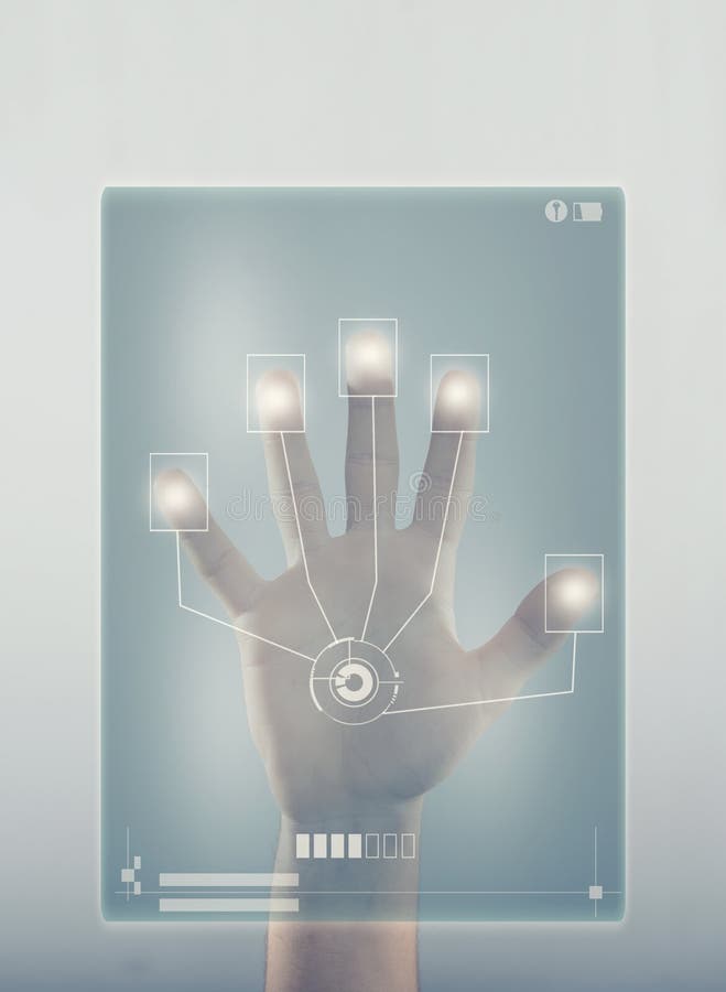 Hand Scan Young Girl Using Hand Scan System. Stock Image - Image of ...