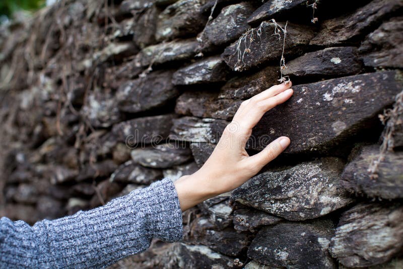 Touch the Stone Wall, Nature Touch Stock Image - Image of fingers ...