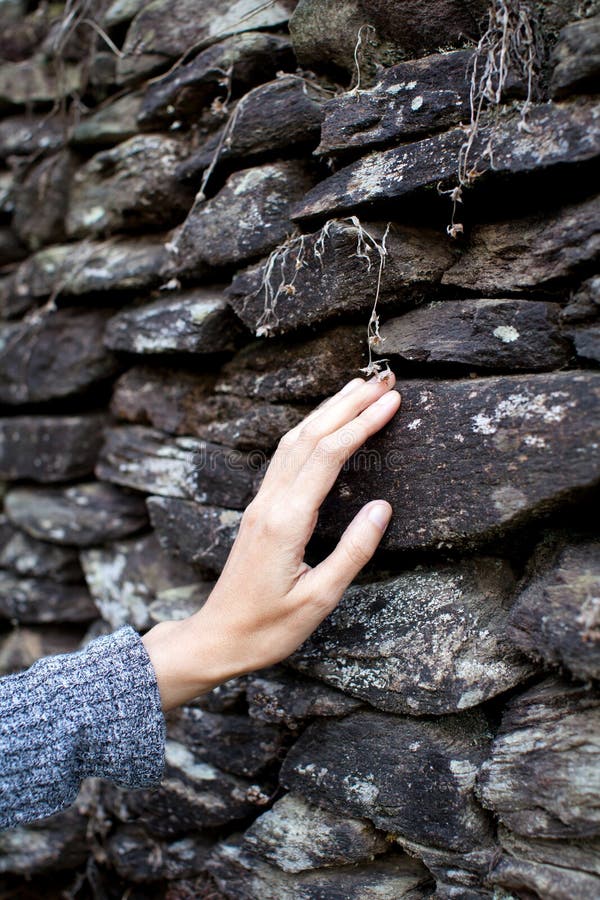 Touch the Stone Wall, Nature Touch Stock Photo - Image of person, care ...