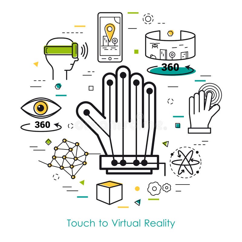 Touch To Virtual Reality - Line Art Concept Stock Vector - Illustration ...