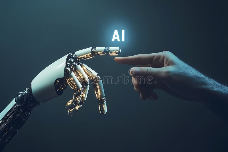 Touch of Tomorrow Human and Robotic Hand Engaging in Unity Stock Photo ...