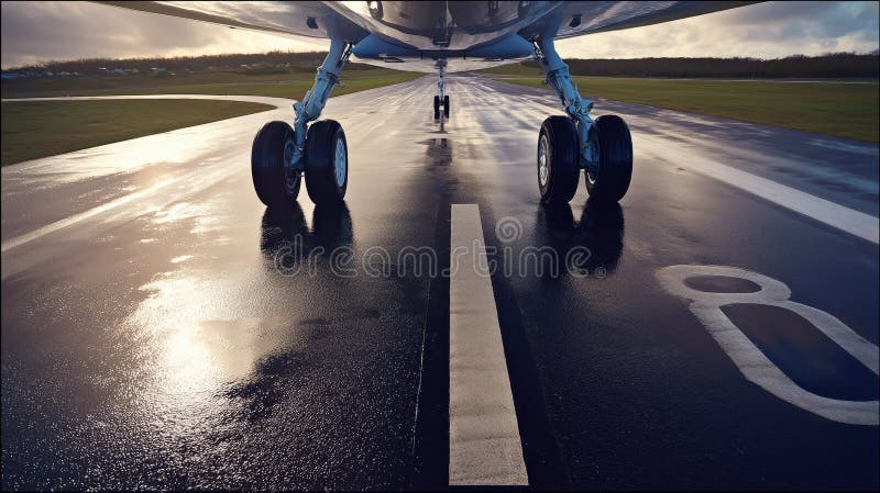 Touching the Aircraft on the Runway. View from Under the Wing Stock ...