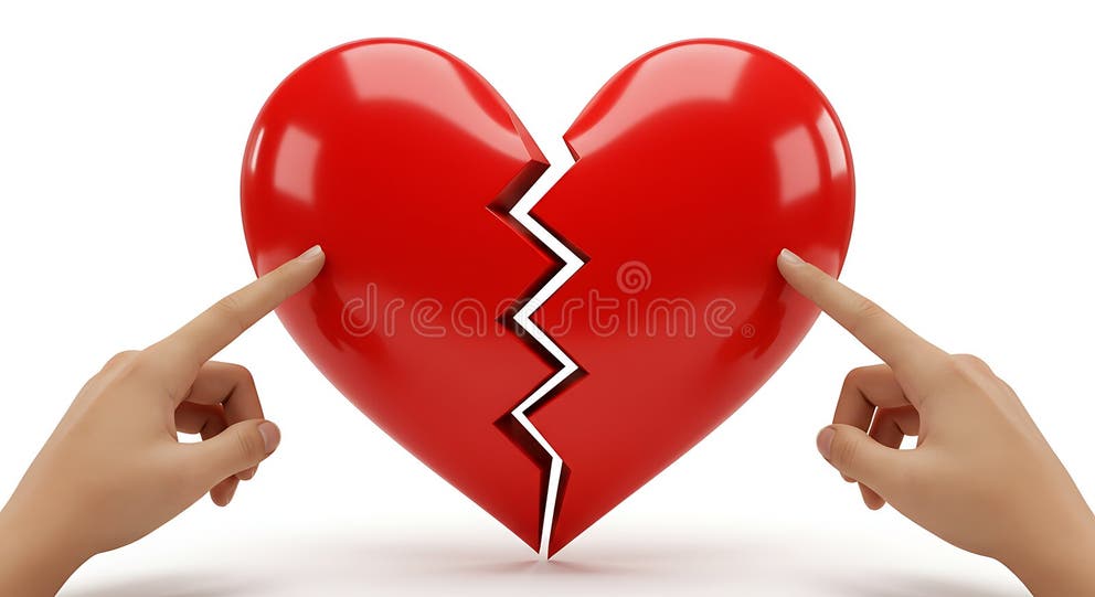 Touching a Broken Red Heart Separation Concept Stock Illustration ...
