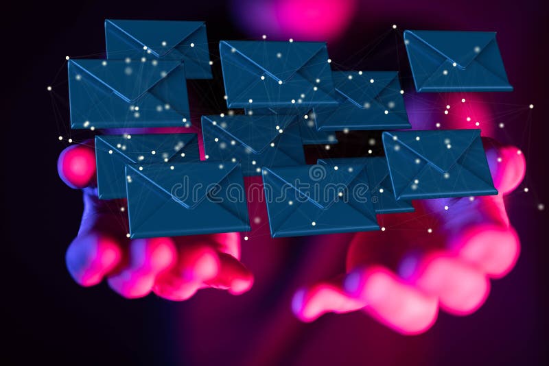 Touching 3D Rendering Flying Email Icon with His Fin Stock Photo ...