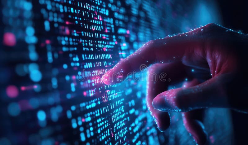 Touching Digital Binary Code with Finger Showing Technology Interface Concept Stock Image ...
