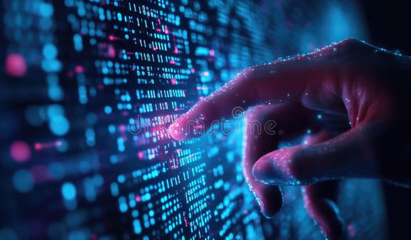 Touching Digital Binary Code with Finger Showing Technology Interface Concept Stock Image ...