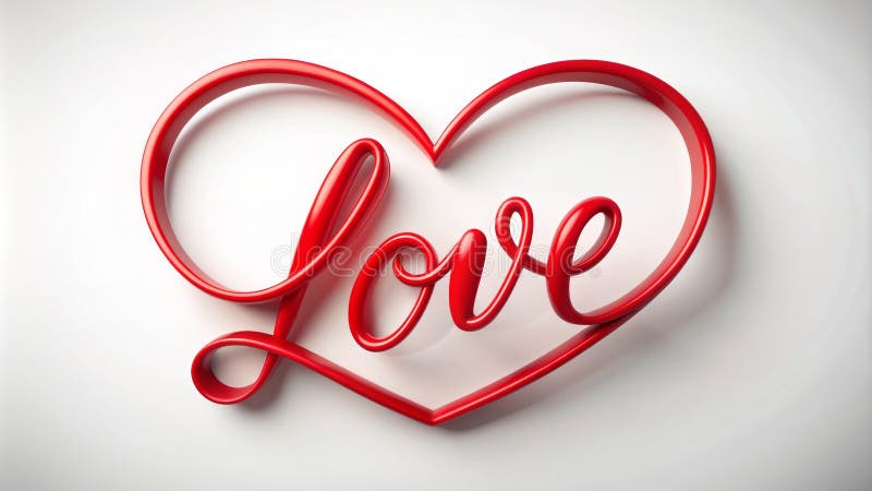A Touching Emblem of Love Elegant Red Heart with Cursive Script Stock ...