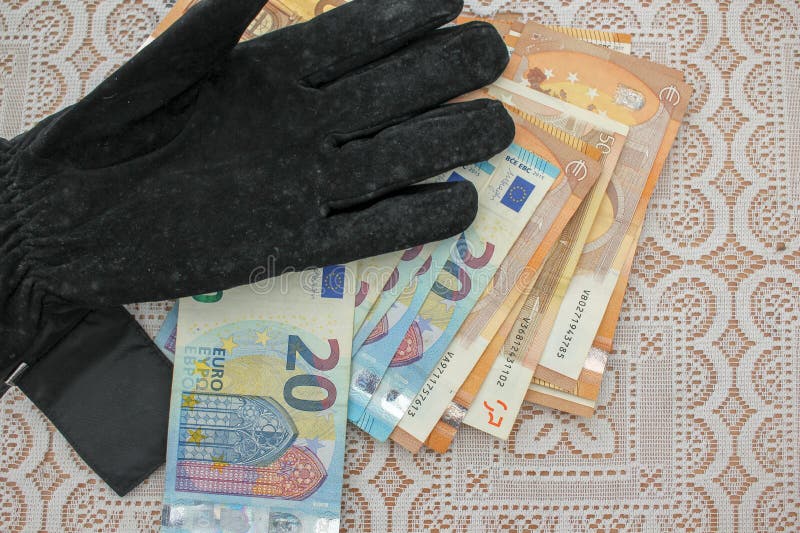 Touching Euro Bills with Black Gloves Stock Photo - Image of concealed ...