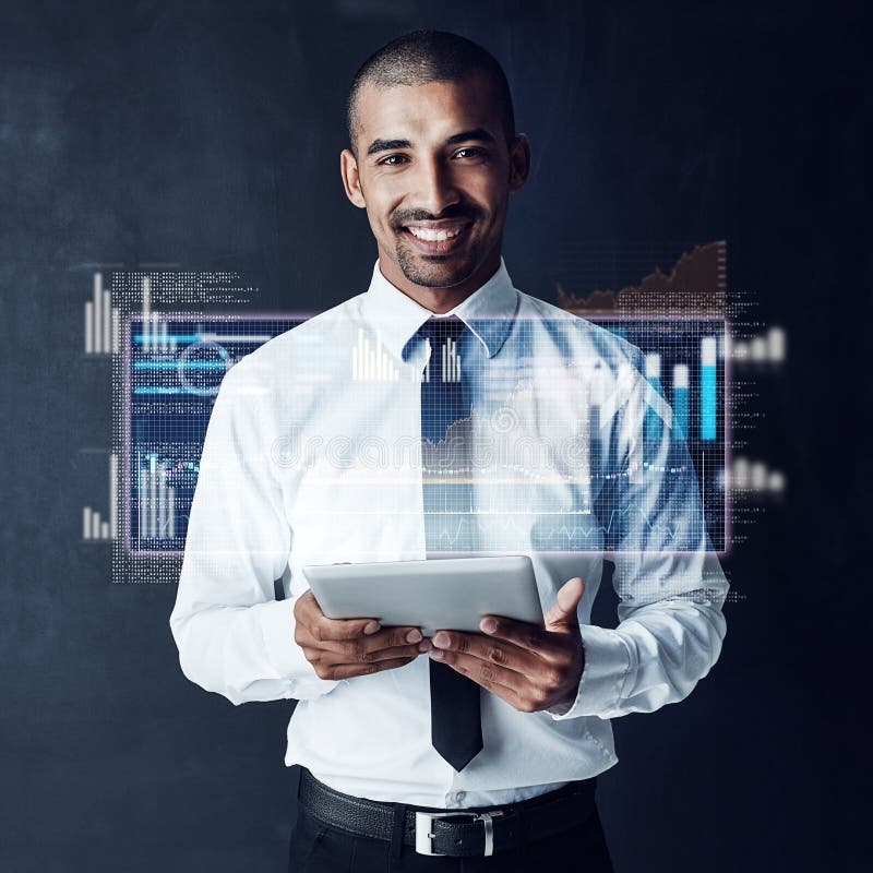 Touching the Future. a Handsome Young Businessman Using a Digital ...