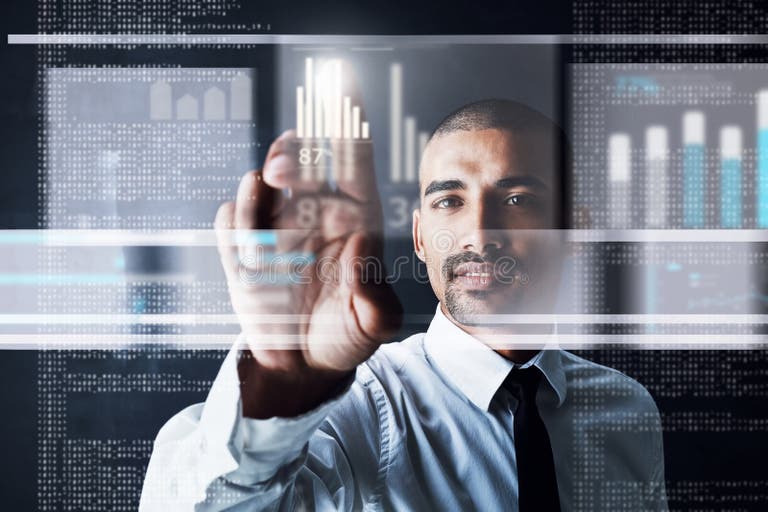 Touching the Future. a Handsome Young Businessman Using a Digital ...