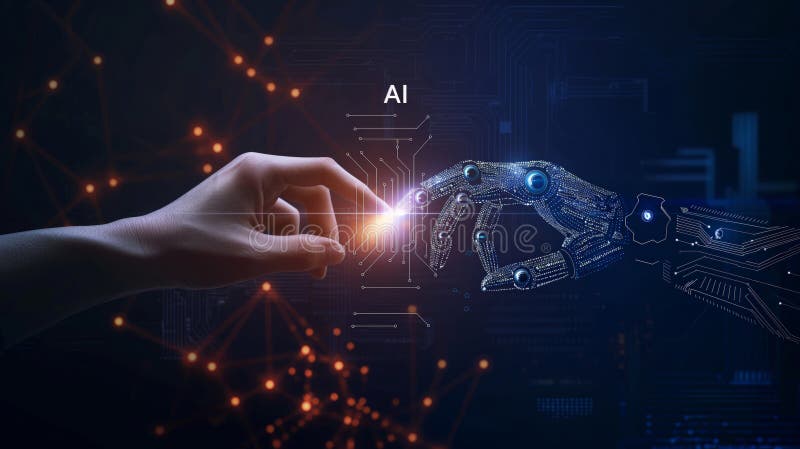 Touching the Future. a Human Hand Gently Interacts with a Robot& X27;s ...