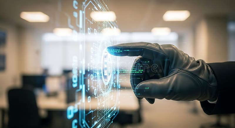 Touching Glowing Digital Interface in Modern Office Stock Illustration ...