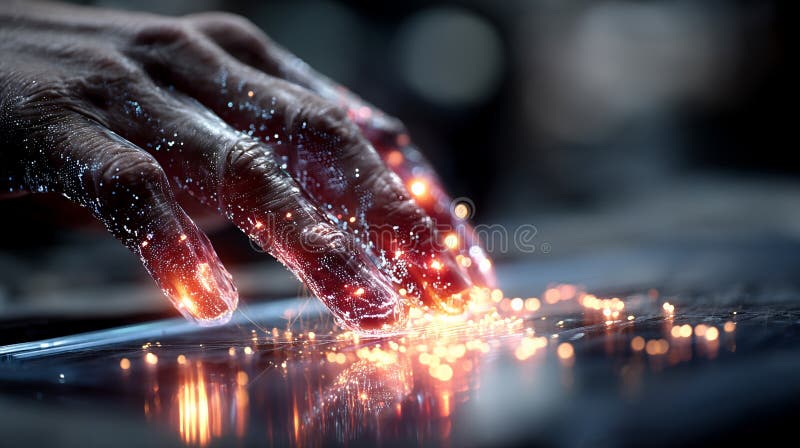 Touching Glowing Surface Abstract Concept with Hand and Light Stock ...