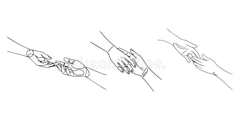 Touching Hands: a Continuous Line Drawing of Support Stock Vector ...
