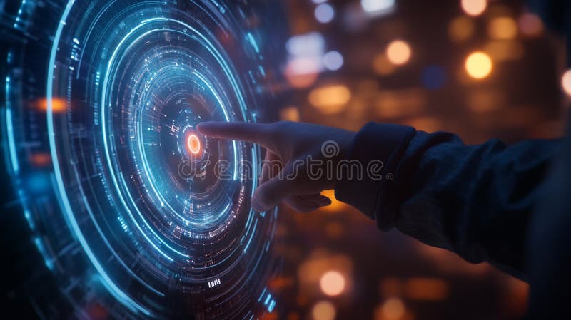 Touching a High-tech Interface with Dynamic Glowing Elements in a ...