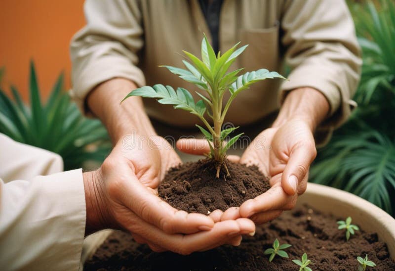 Caring Hands Embracing a Seedling in Nutrient-Rich Soil Stock ...
