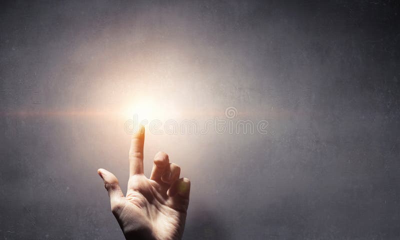 Touching light spot stock photo. Image of finger, communication - 108352862