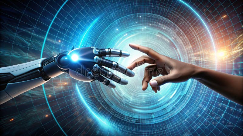 Touching Metaverse .Digital Generated Image of Hand Stock Illustration ...