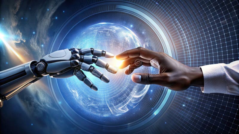 Touching Metaverse .Digital Generated Image of Hand Stock Illustration ...