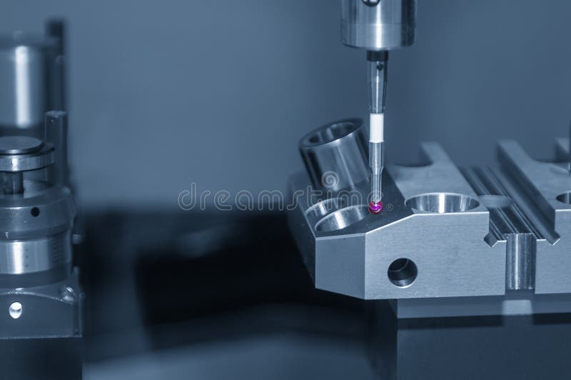 The Touching Probe Measuring the Sample CNC Machine Stock Image - Image ...