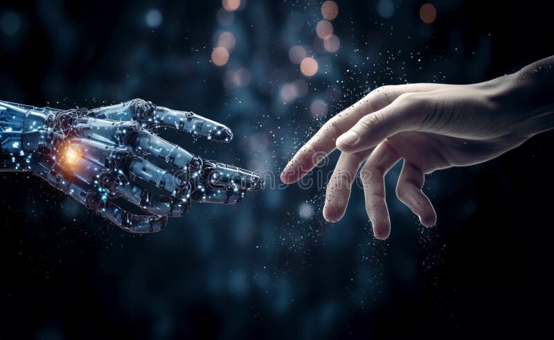 Touching of Robot and Human Finger. Machine Learning Concept Stock ...