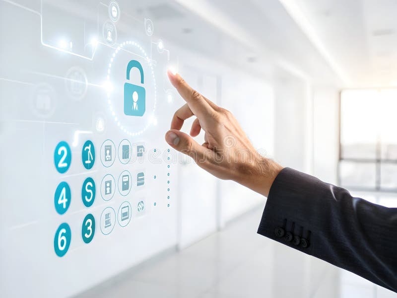 Touching Security Padlock on Interface for System Access Stock ...