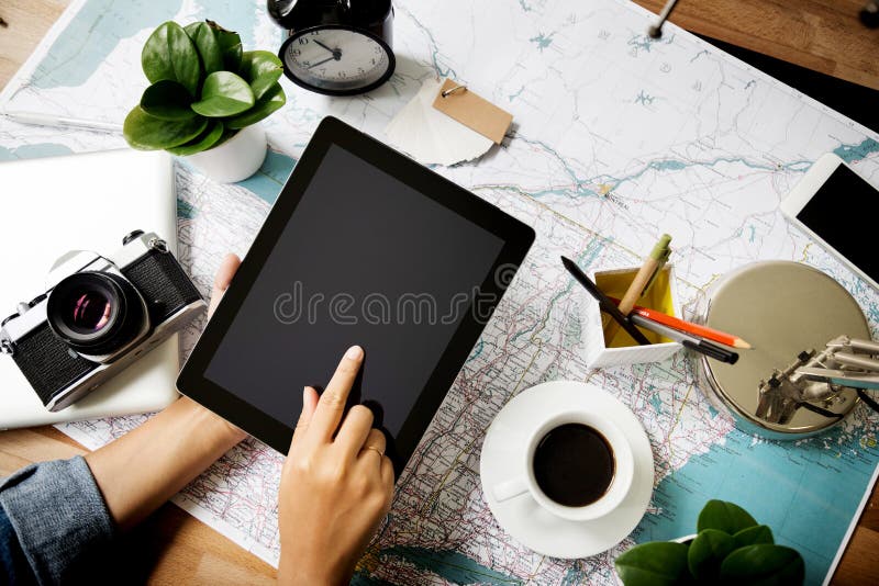 Global Telecommunication Concept with Human Hand Holding Digital Tablet ...