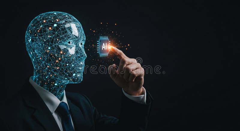 Touching Technology Humanoid with Artificial Intelligence Stock ...