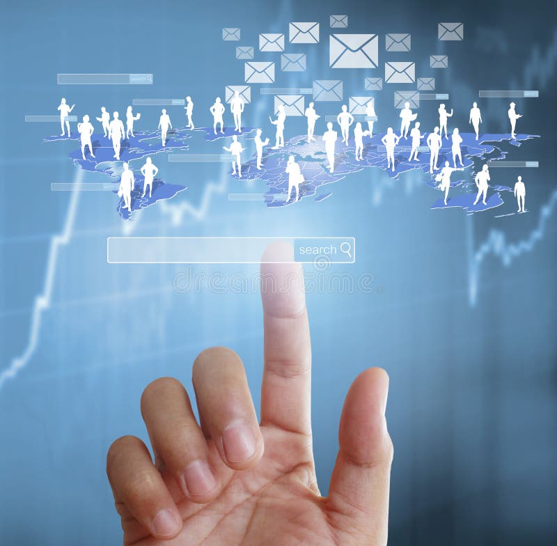 Touching Virtual Icon Social Network Stock Illustration - Illustration ...