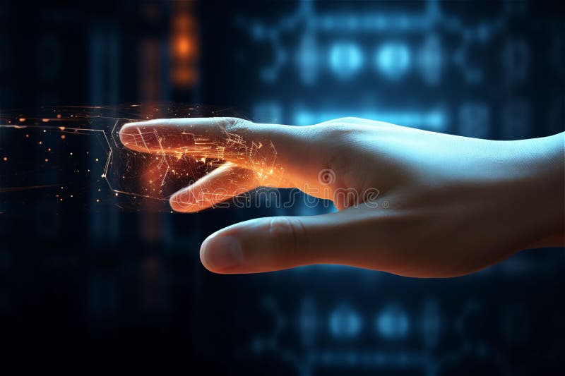 Touching the Virtual Interface, Human Finger Tracing Glowing Digital ...