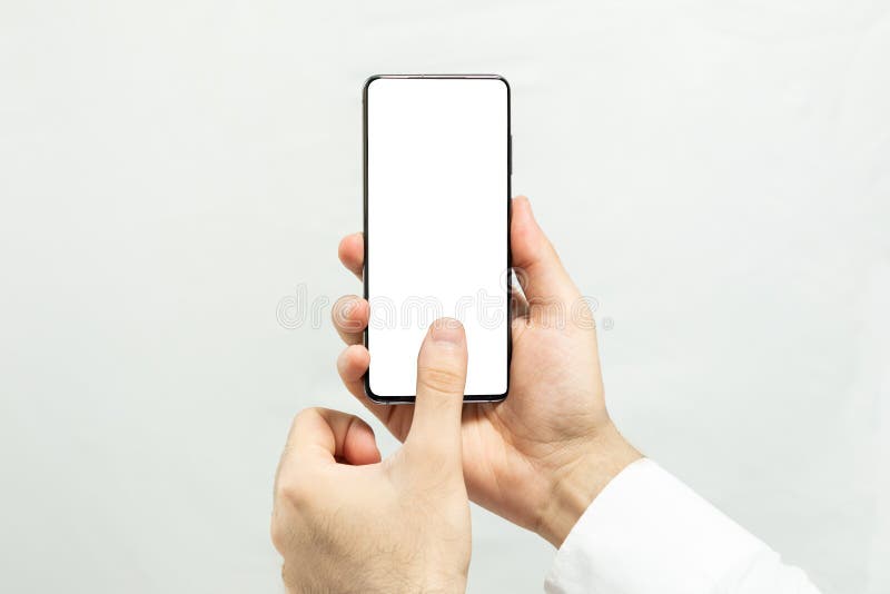Touching White Screen Smartphone Stock Image - Image of blank ...