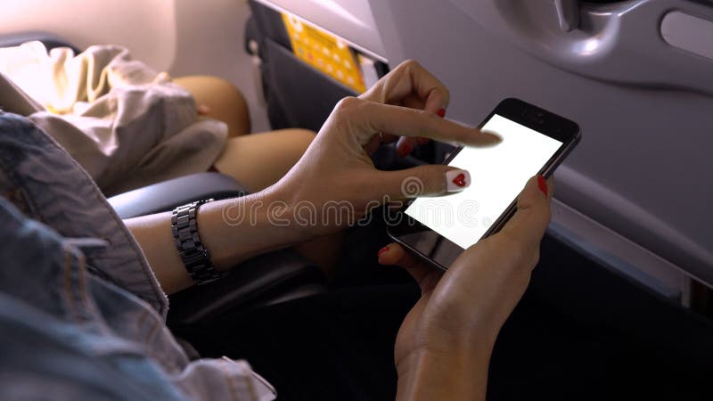 Touching and Zoom Mobile Phone Screen on Airplane or Aircraft,blank ...