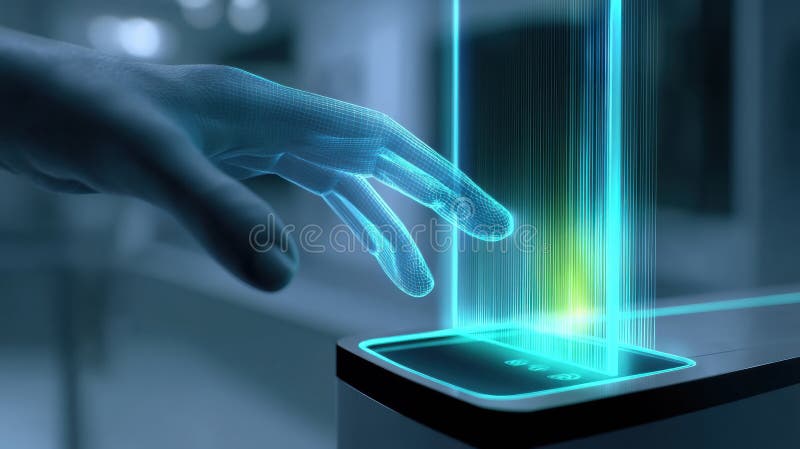Glowing Touchless Payment System Demonstrating Hand Scan Modern Retail ...