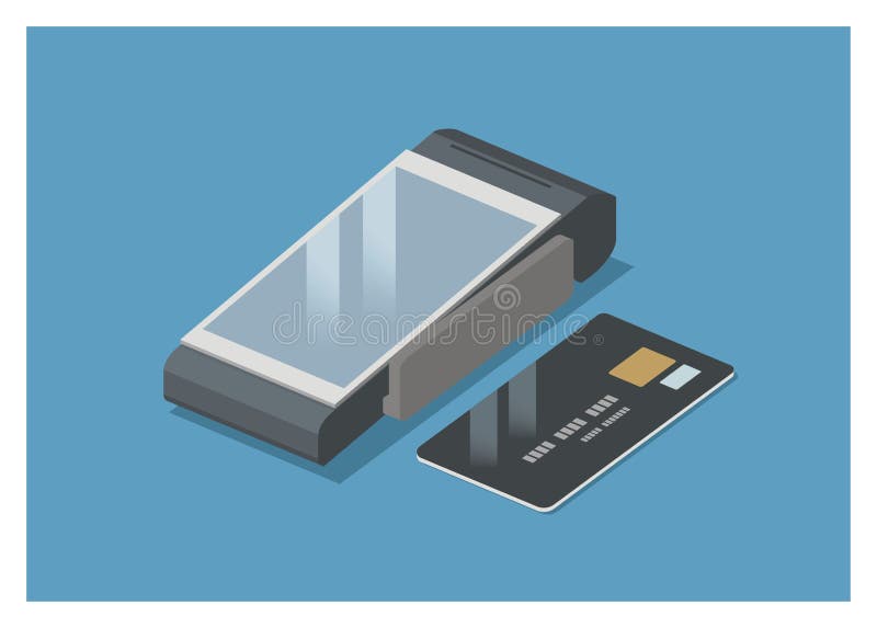 Touchscreen EDC Machine with Credit Card in Isometric View. Simple Flat ...